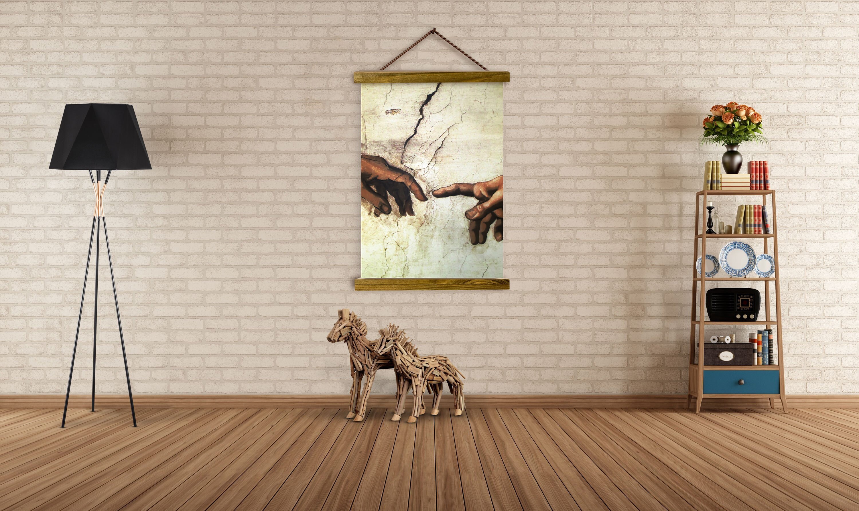 Creation of Adam Canvas Reproduction Print Hanging Canvas Michelangelo ...