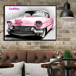 Pink Cadillac Car Cadillac Retro Car Modern Poster Auto Car Poster Car ...