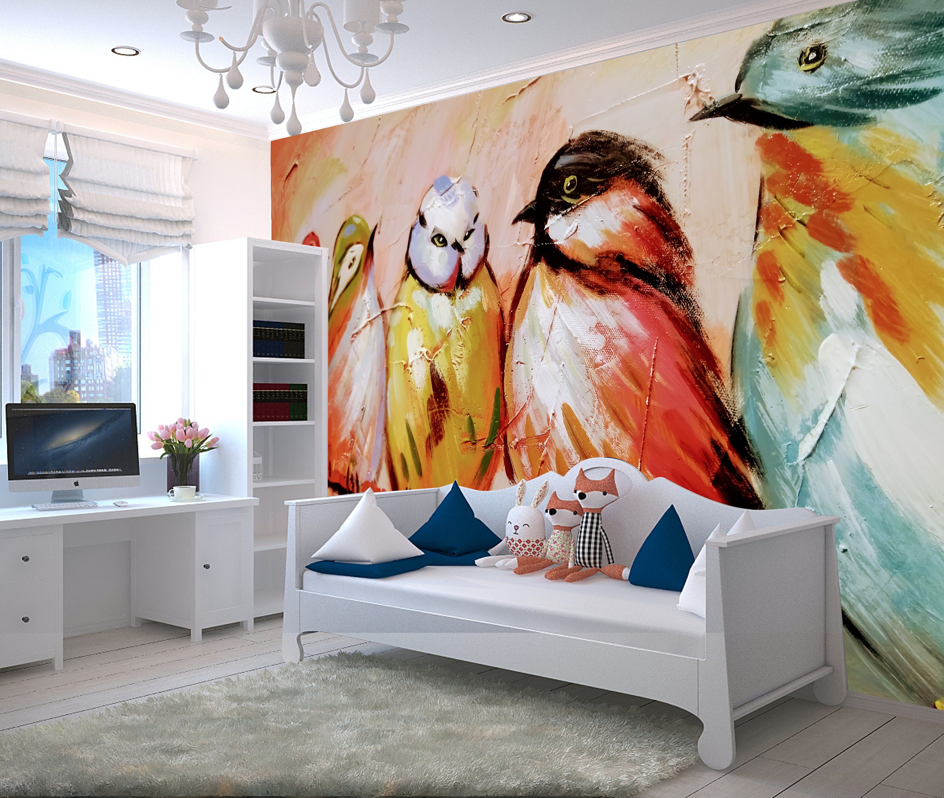 Birds Wallpaper Graffiti Wall Mural Abstract Wallpaper Colorful Wall ...