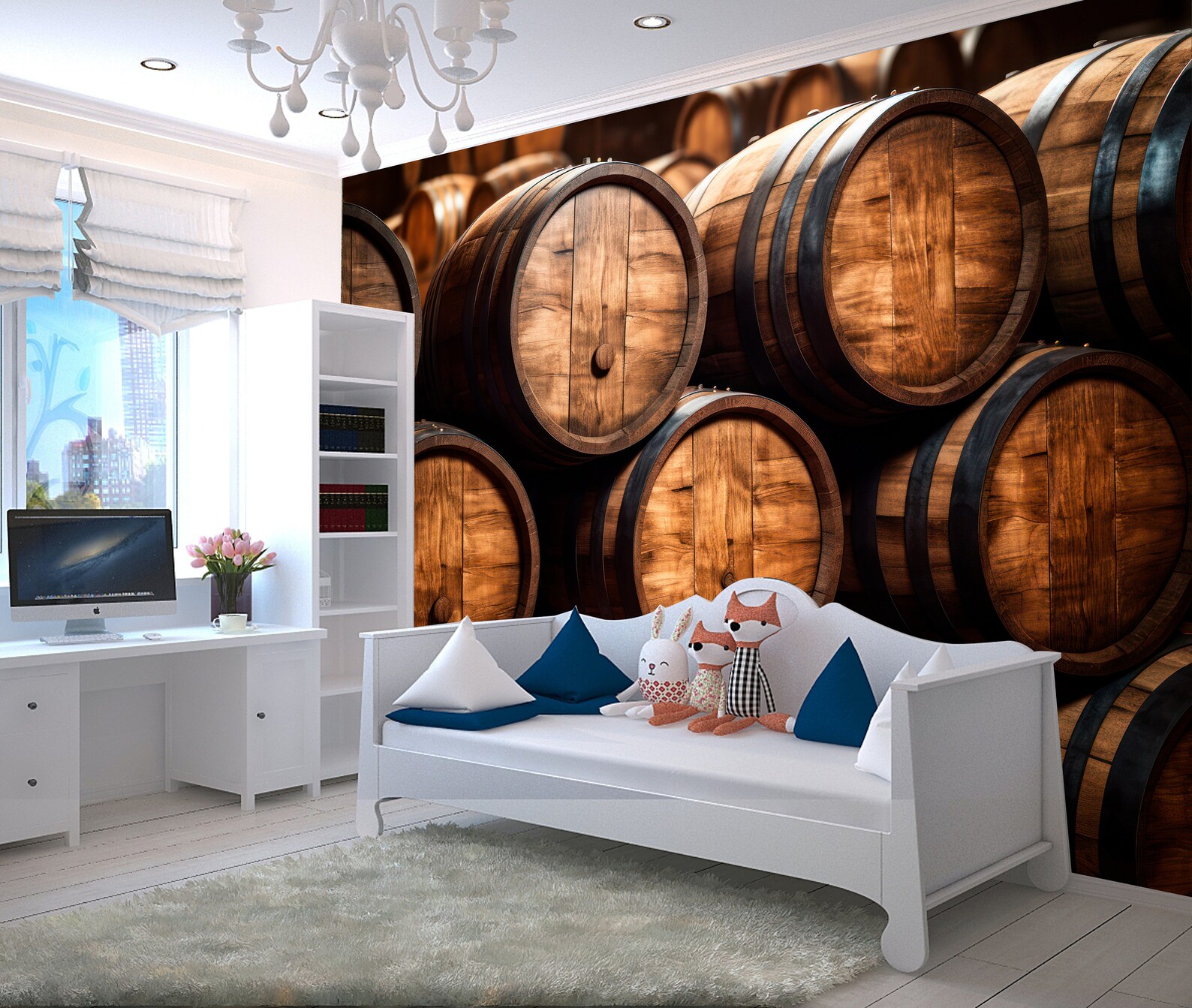 Wine Vault Wallpaper & Wall Mural Oak Barrel Peel and Stick Vintage ...