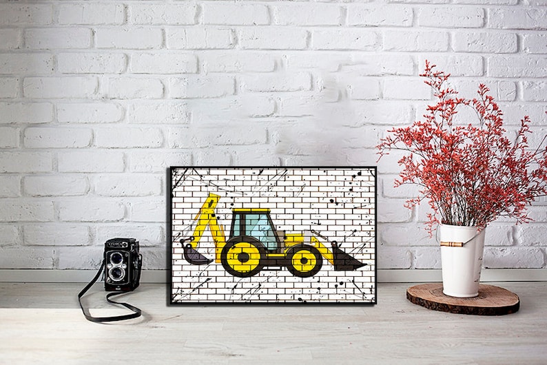 Digger Poster Truck Wall Art Vehicle Decor Construction Print Mechanism ...