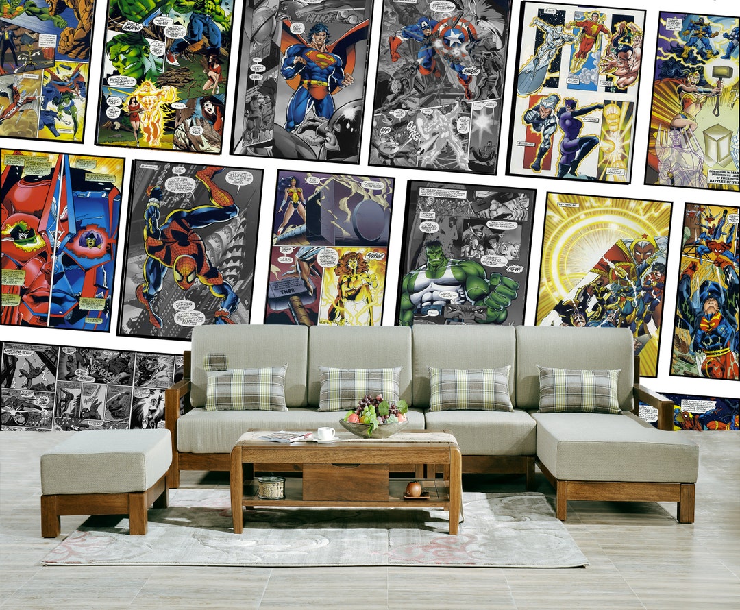 Comics Collage Wallpaper & Wall Mural Cartoon Characters Retro Vintage ...