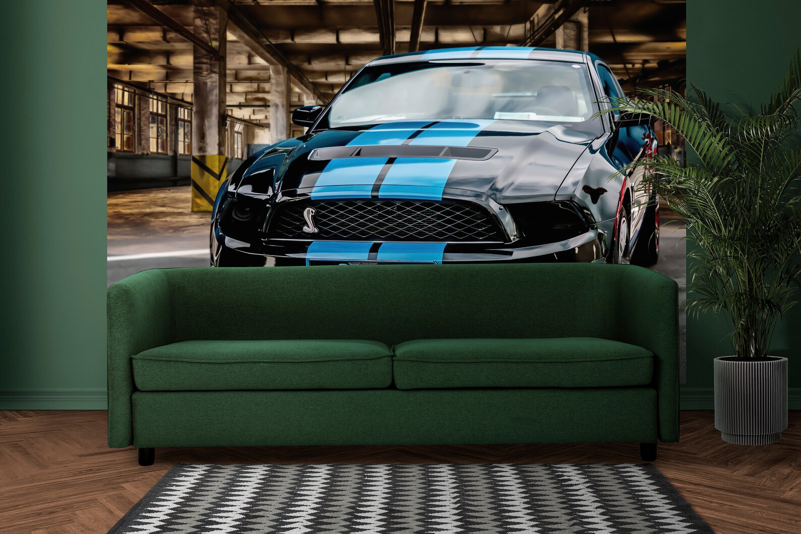 Shelby Mustang Wallpaper GT500 Blue Car Wall Mural Baby Room Wall Decor ...