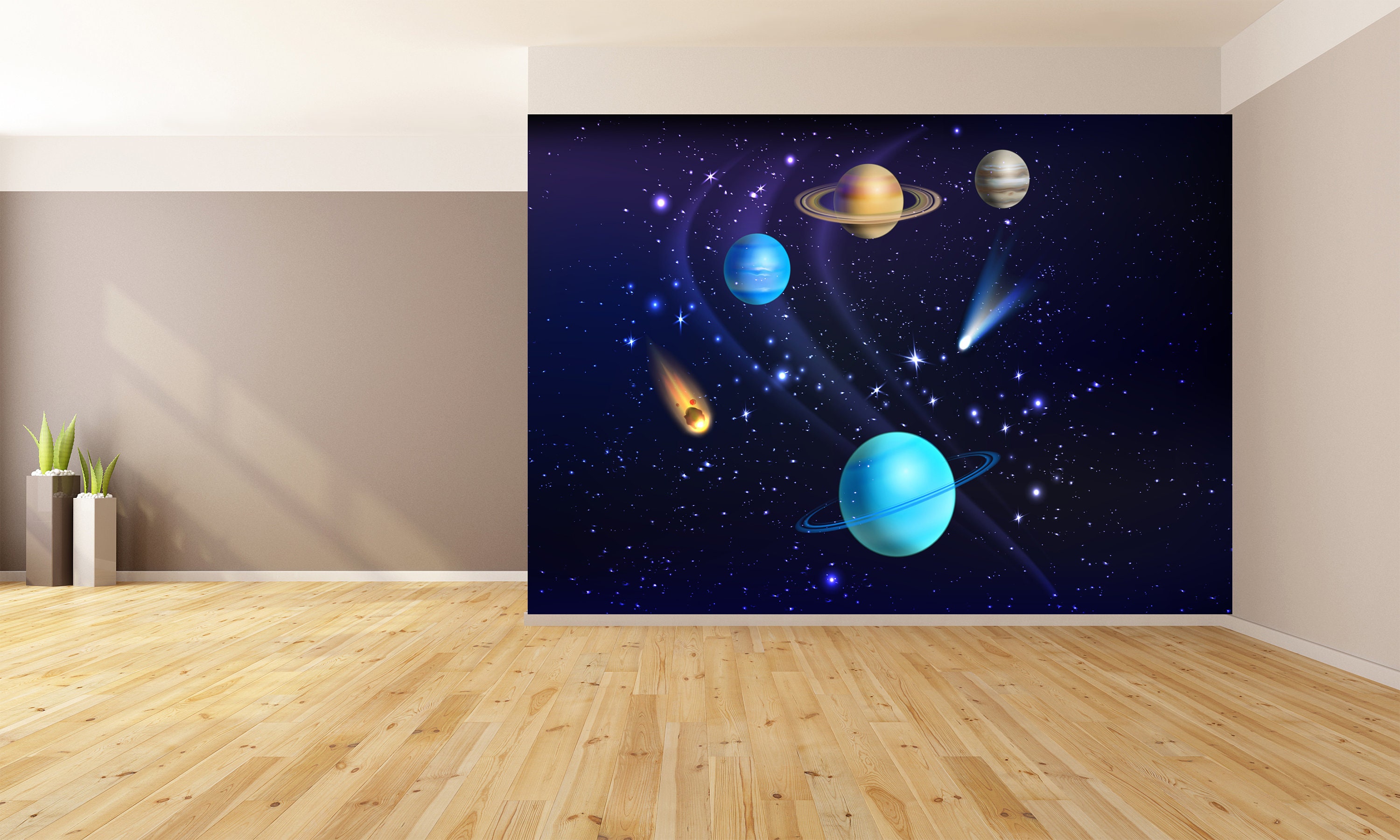 Space Wallpaper Planets Wall Mural for Girls & Boys Kids Room Nursery ...