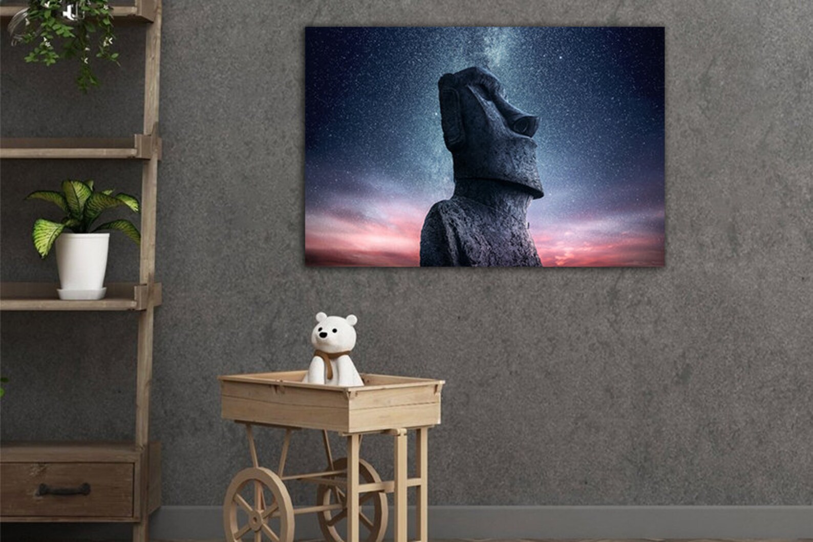 Easter Island Wall Art Canvas Moai Statue Night Sky Moai Head Milky Way ...