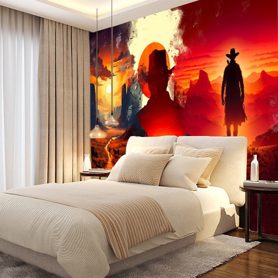 Cowboy and Western Wallpaper Texas Wall Art Vintage Decor Peel - Etsy