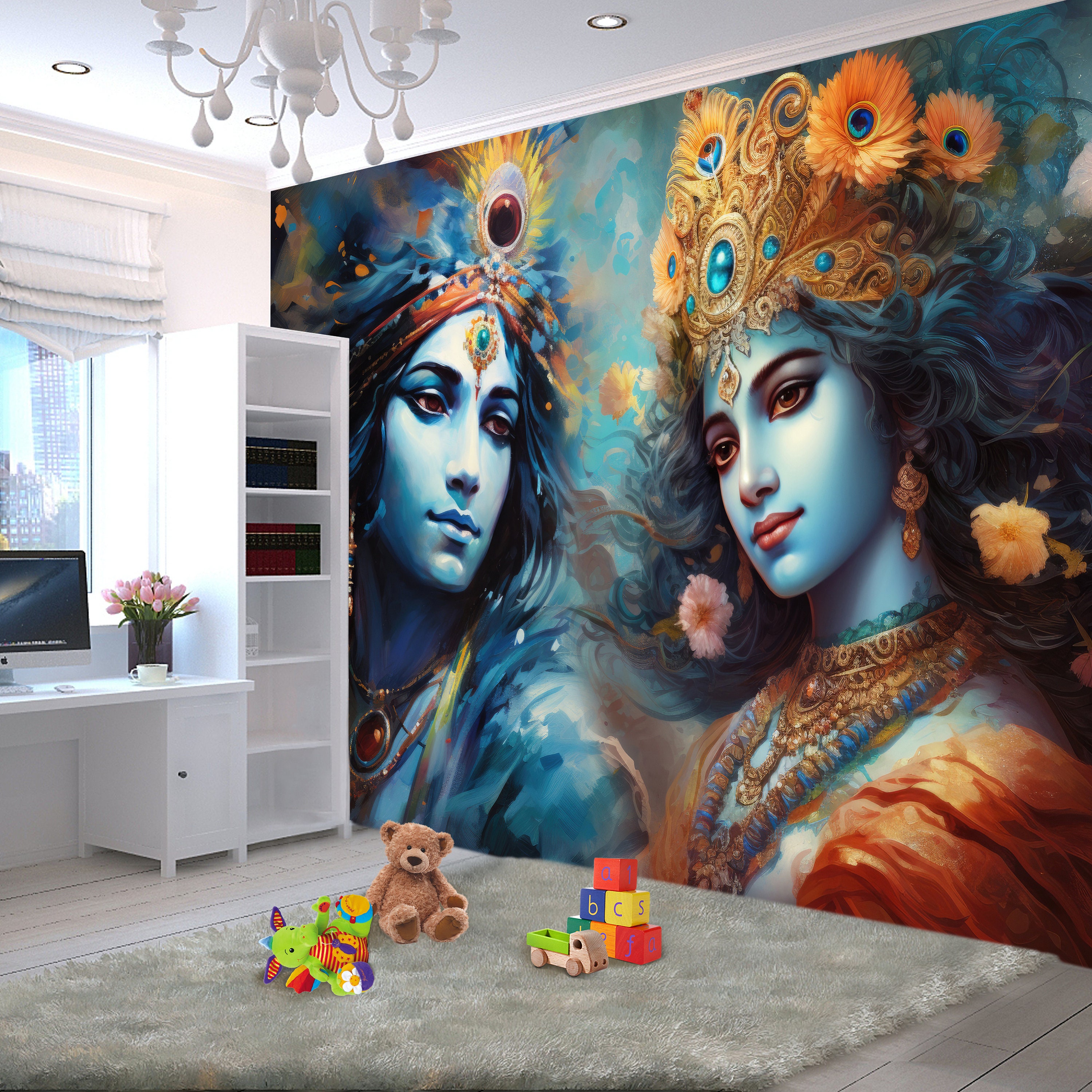 Radha Krishna Peel and Stick Wallpaper Hindu Divine Love Wall Mural ...