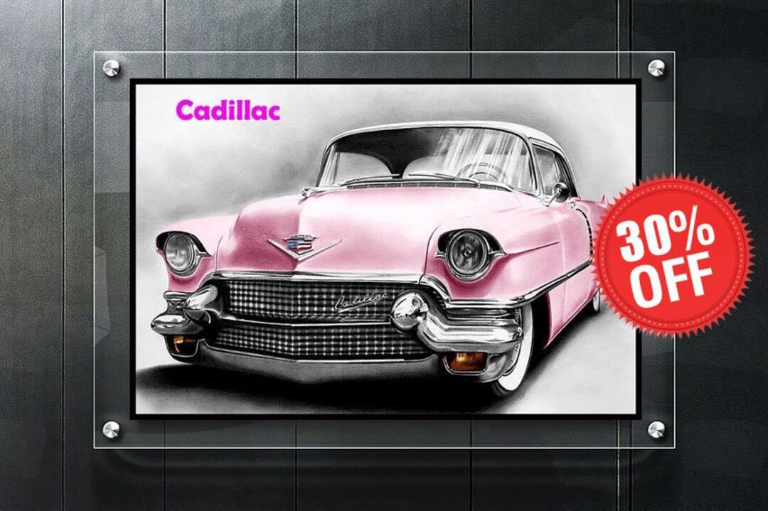 Pink Cadillac Car Cadillac Retro Car Modern Poster Auto Car Poster Car ...