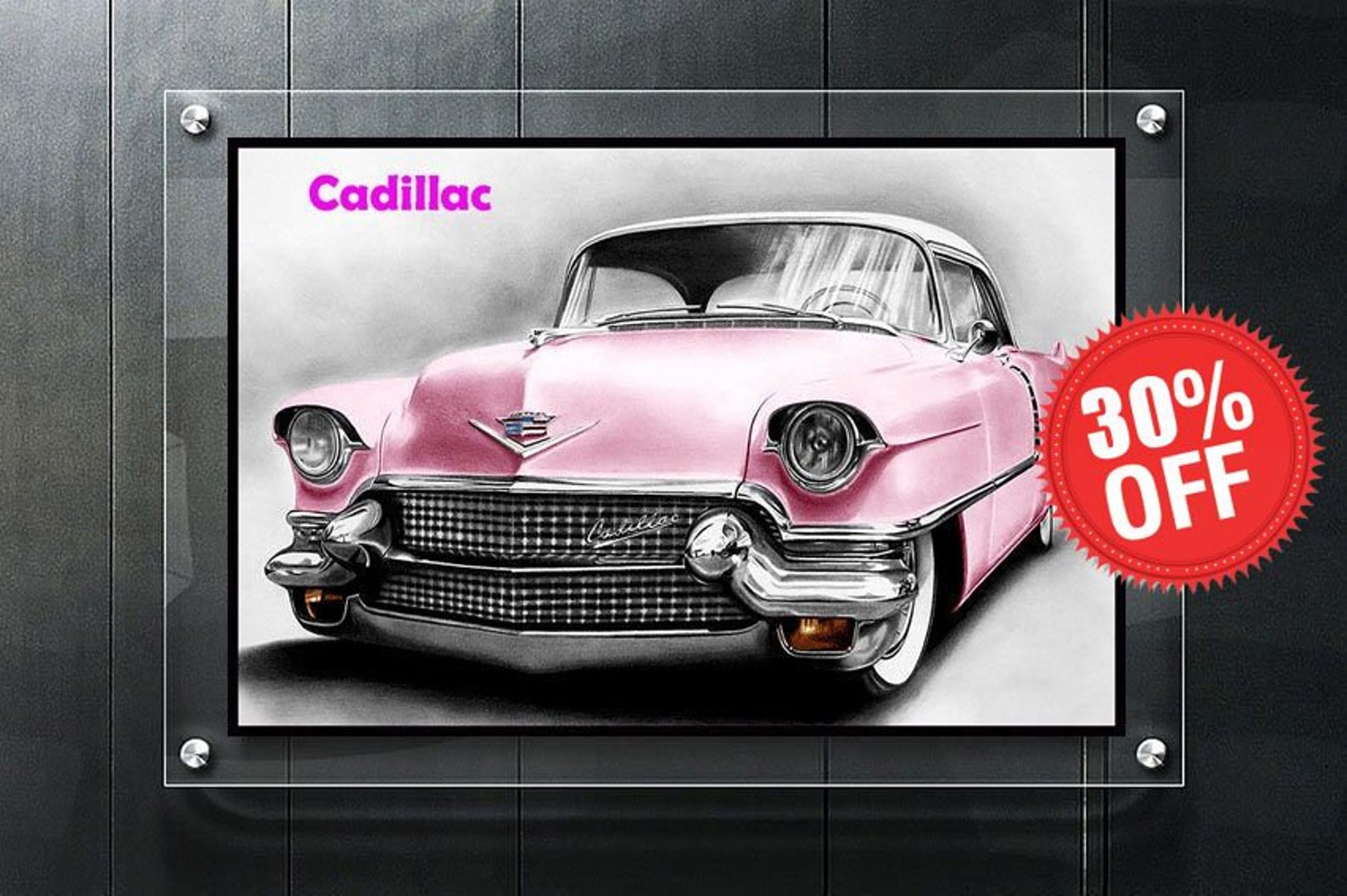 Pink Cadillac Car Cadillac Retro Car Modern Poster Auto Car Poster Car ...