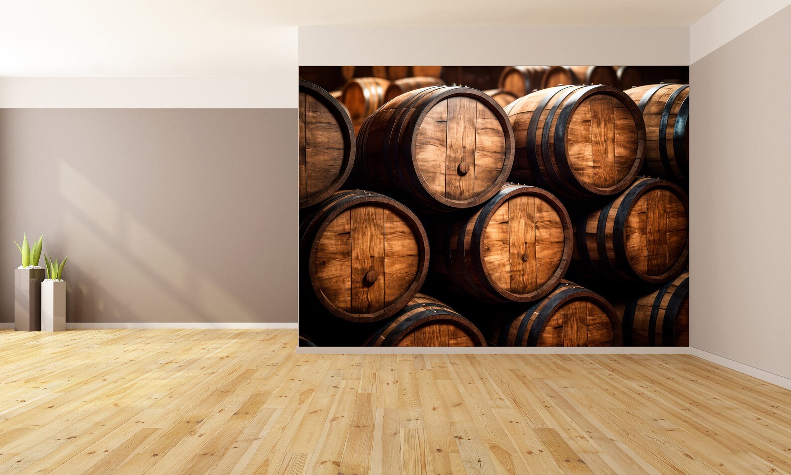 Wine Vault Wallpaper & Wall Mural Oak Barrel Peel and Stick Vintage ...