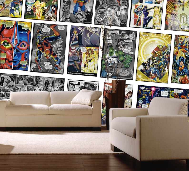 Comics Collage Wallpaper & Wall Mural Cartoon Characters Retro Vintage ...
