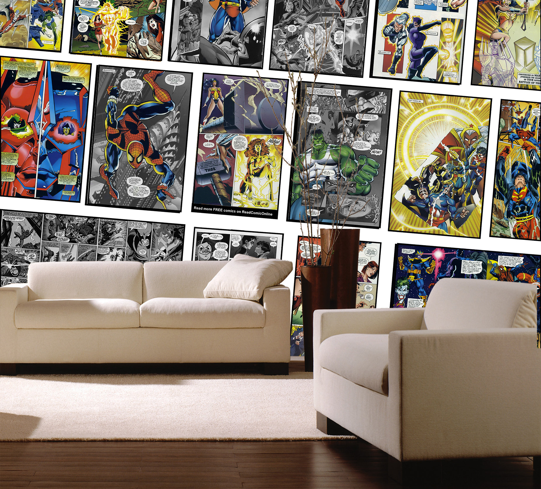 Comics Collage Wallpaper & Wall Mural Cartoon Characters Retro Vintage ...