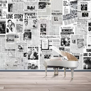 Vintage Newspaper Collage Wallpaper Modern Wall Mural Retro Wallpaper ...