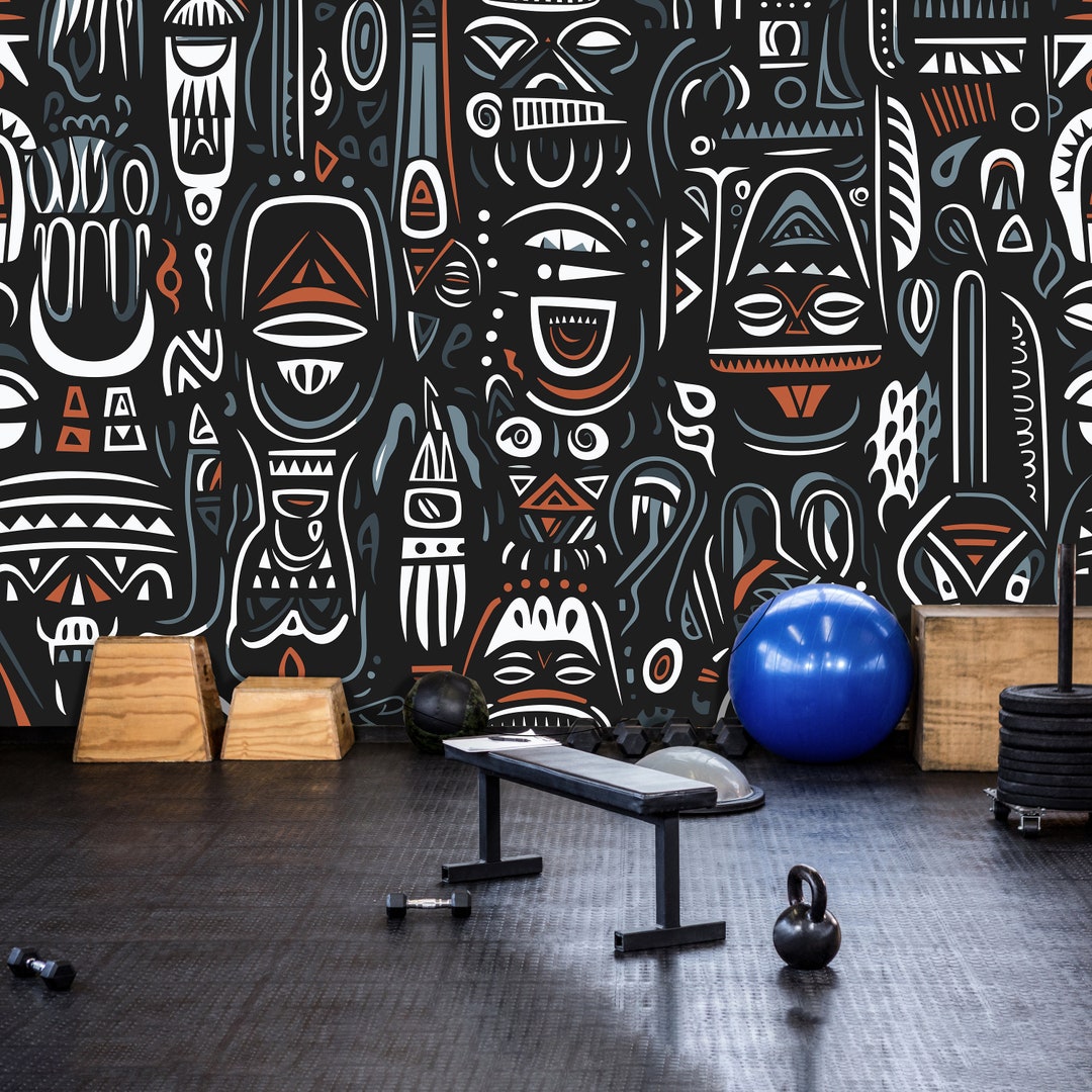 African Abstract Faces Wallpaper Modern Wall Mural Surreal Art Deco ...