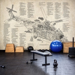 Vintage Military Helicopter Mural NHI NH90 Retro Aviation Blueprint ...