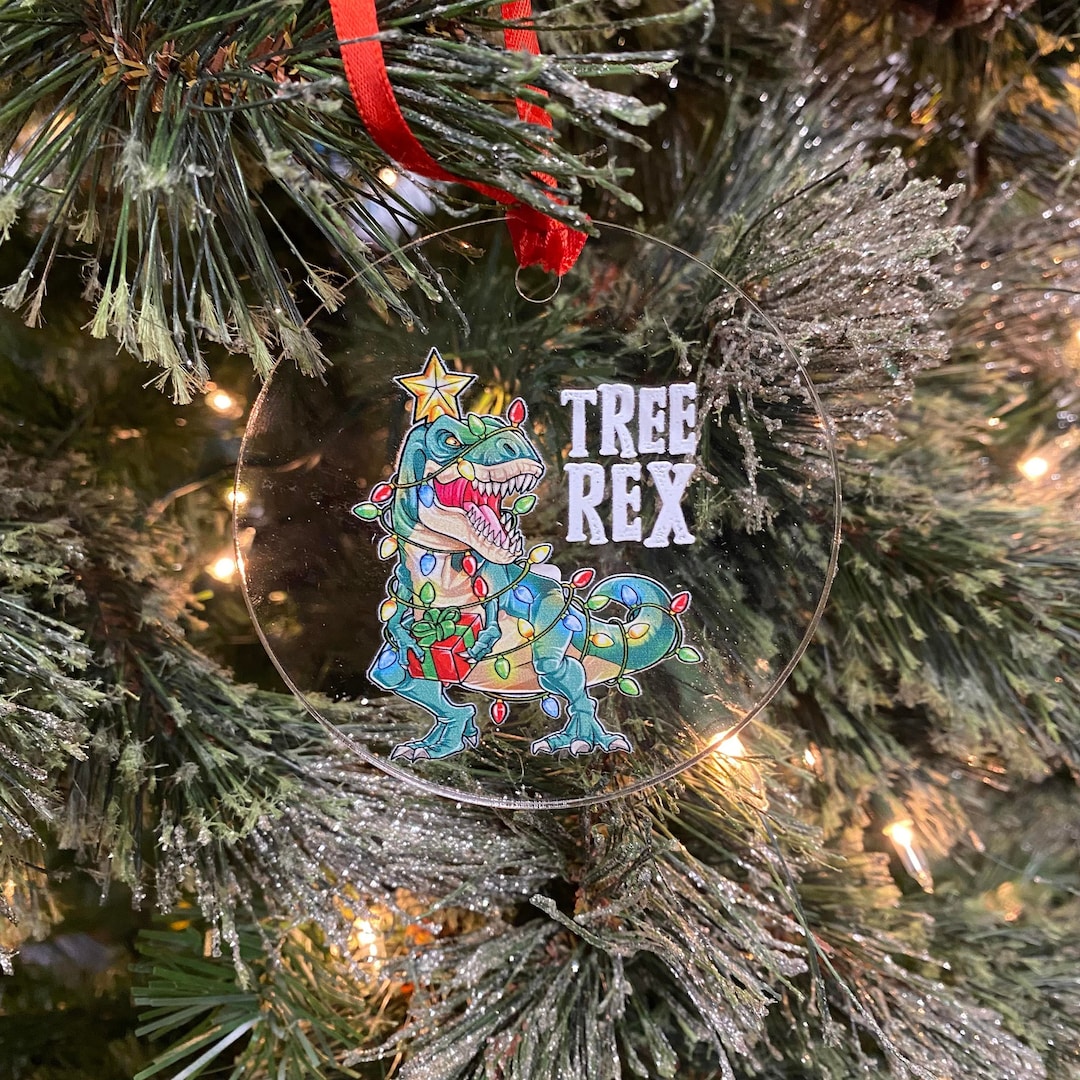 Tree Rex | Christmas T-rex | Funny Christmas Ornament | Acrylic Round ...