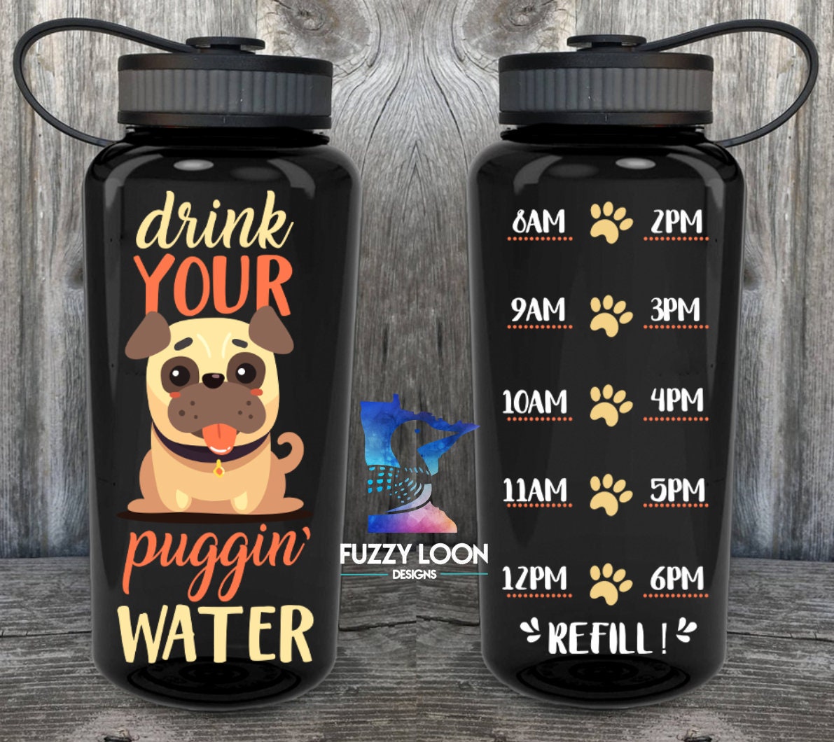 Pug Dog Motivational Water Bottle Drink Your Puggin' - Etsy