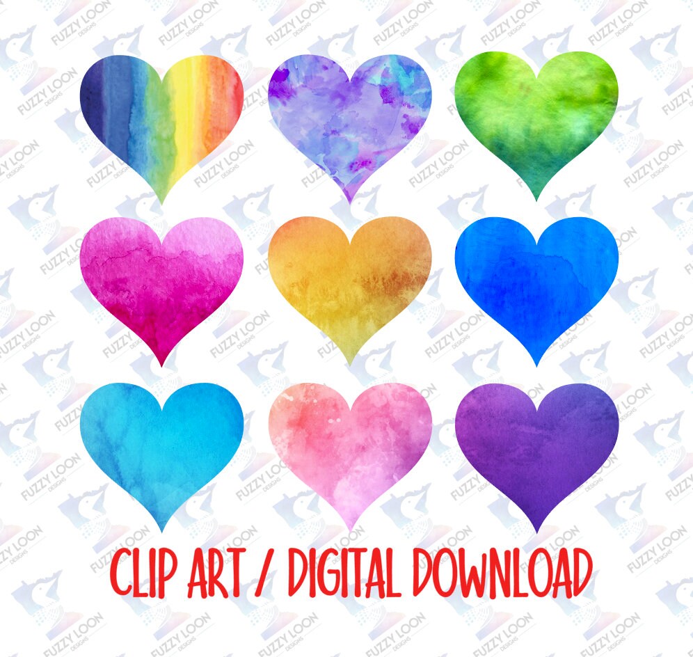 Water Color Hearts Clip Art Digital Download Sublimation | Etsy