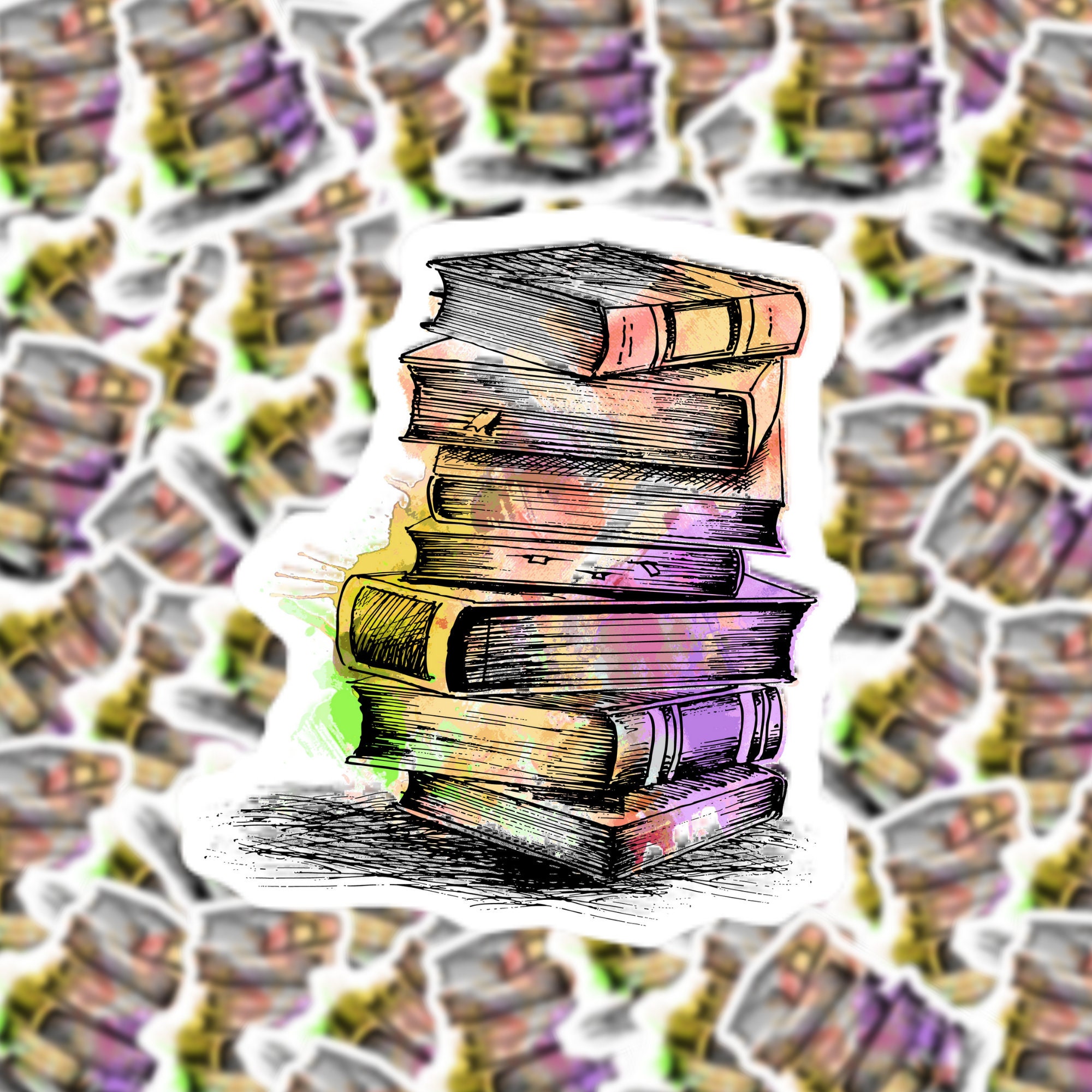 Stack of Books Sticker Laptop Sticker Water Bottle Sticker | Etsy
