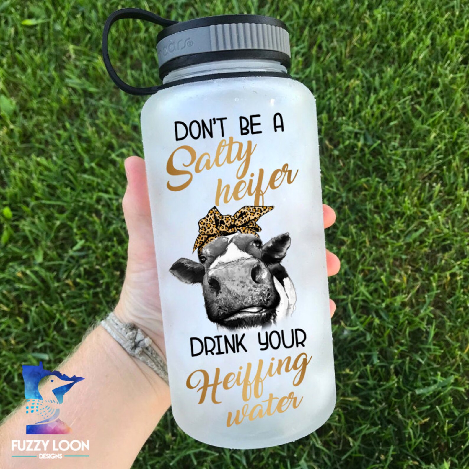 Don't Be A Salty Heifer Water Bottle Black and Gold - Etsy
