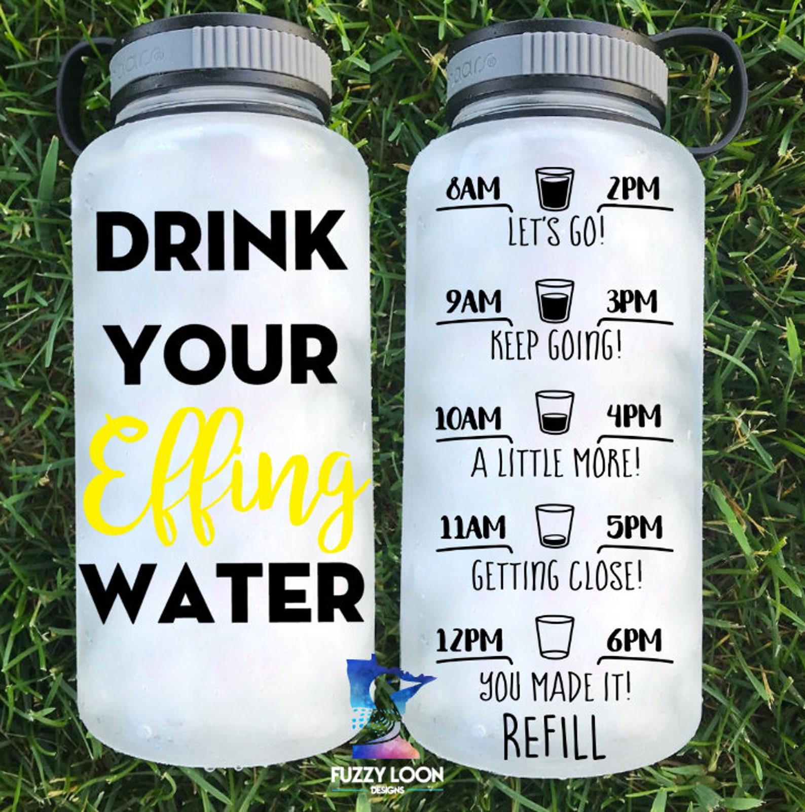 Motivational Water Bottle Drink Your Effing Water and Hourly | Etsy