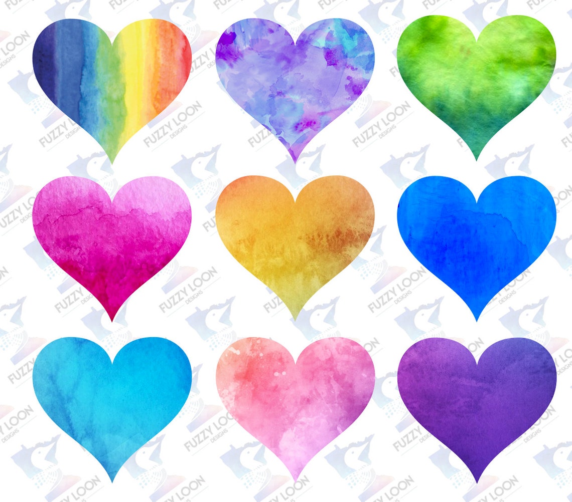 Water Color Hearts Clip Art Digital Download Sublimation | Etsy