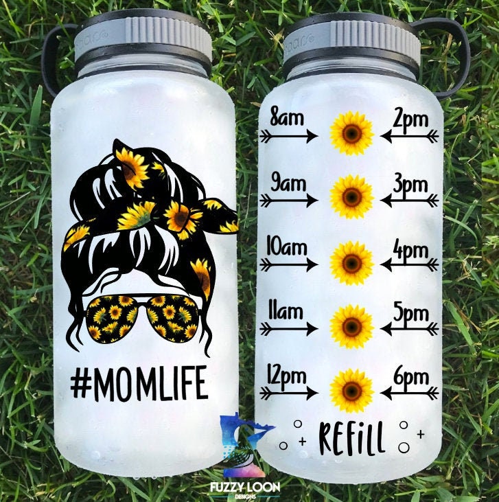 Sunflower Momlife Messy Bun Motivational Water Tracker Bottle Etsy