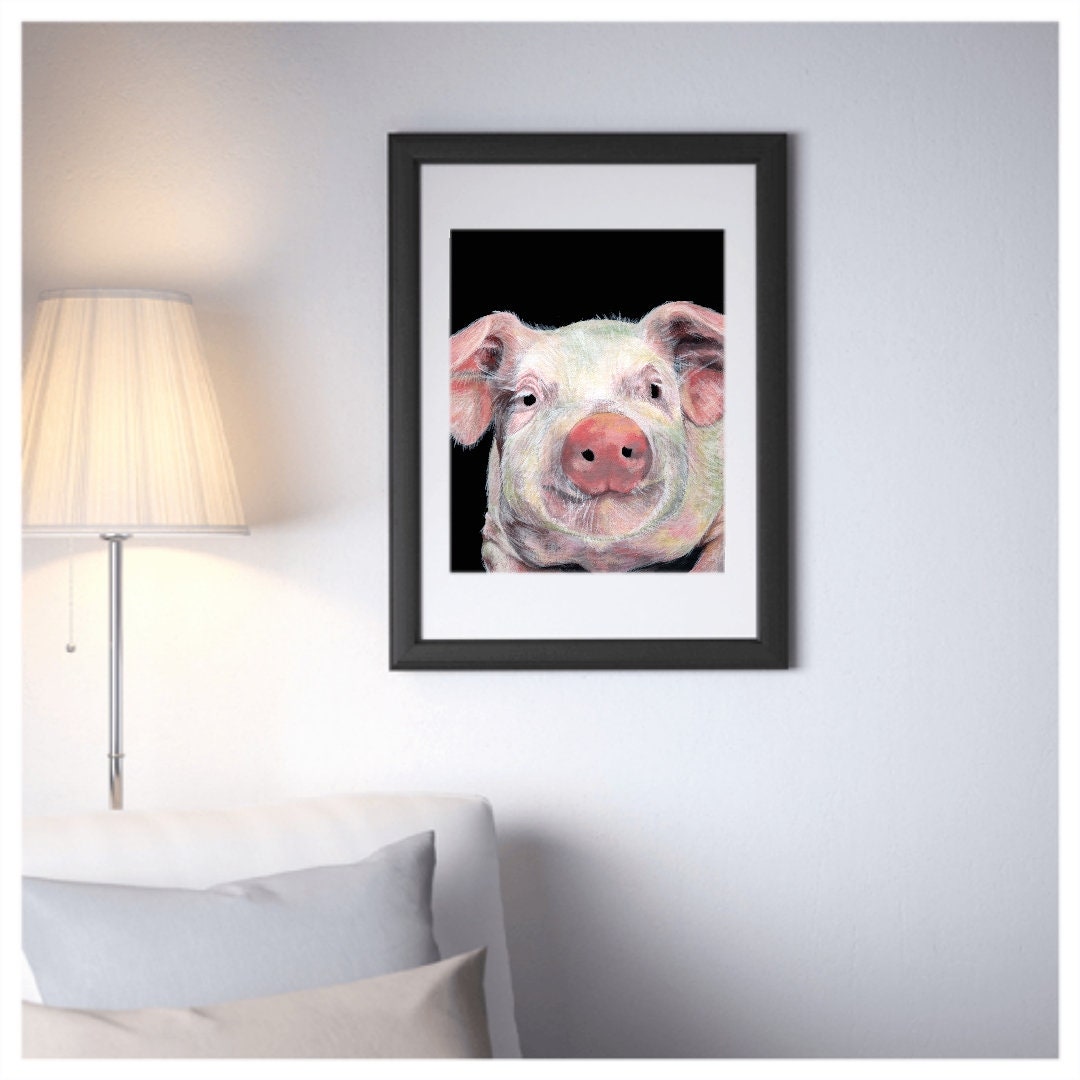 Piggy A4 Print - Pig Print, Pig Painting, Pig Wall Art, Pig Decor, Farm ...