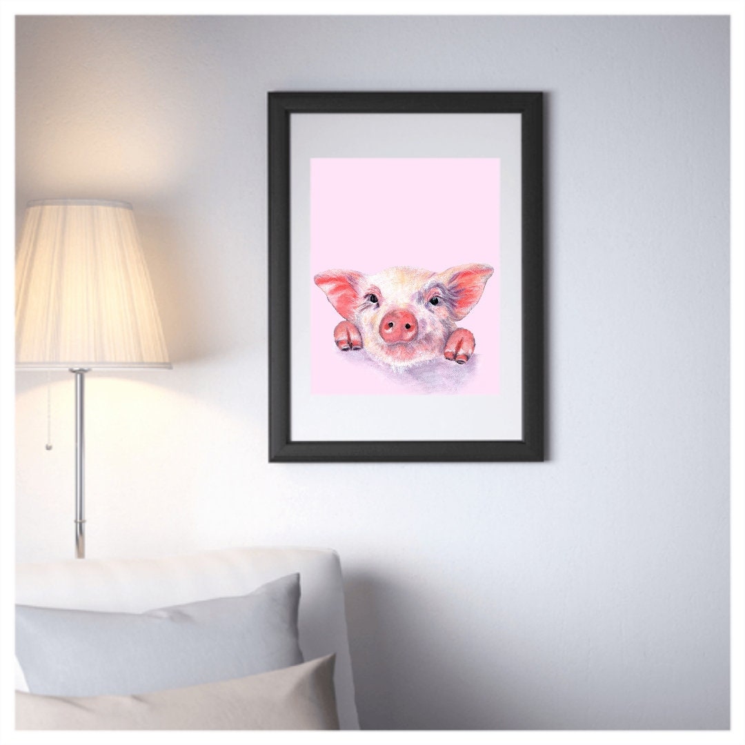 Peek A Boo Piggy Print Pig Print Pig Painting Pig Wall - Etsy