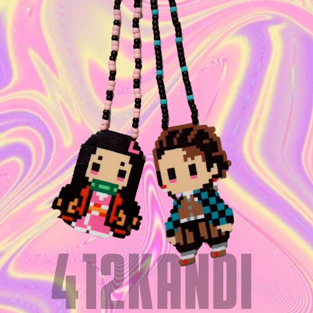 Tanjiro & Nezuko Demon Slayer Perler Kandi Necklaces - Etsy