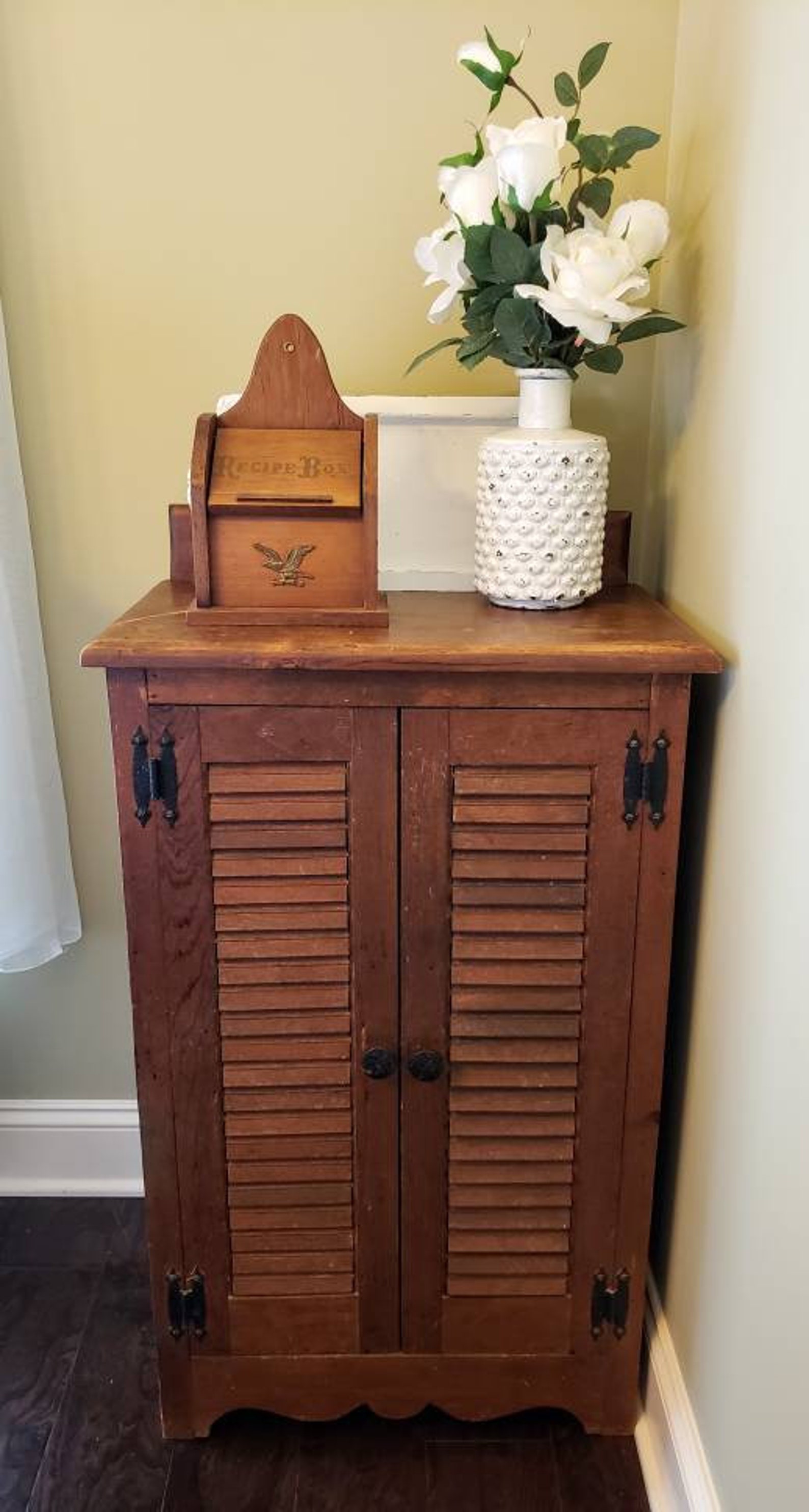 Vintage Wooden Recipe Box With Brass Eagle Accent Colonial Recipe Box ...