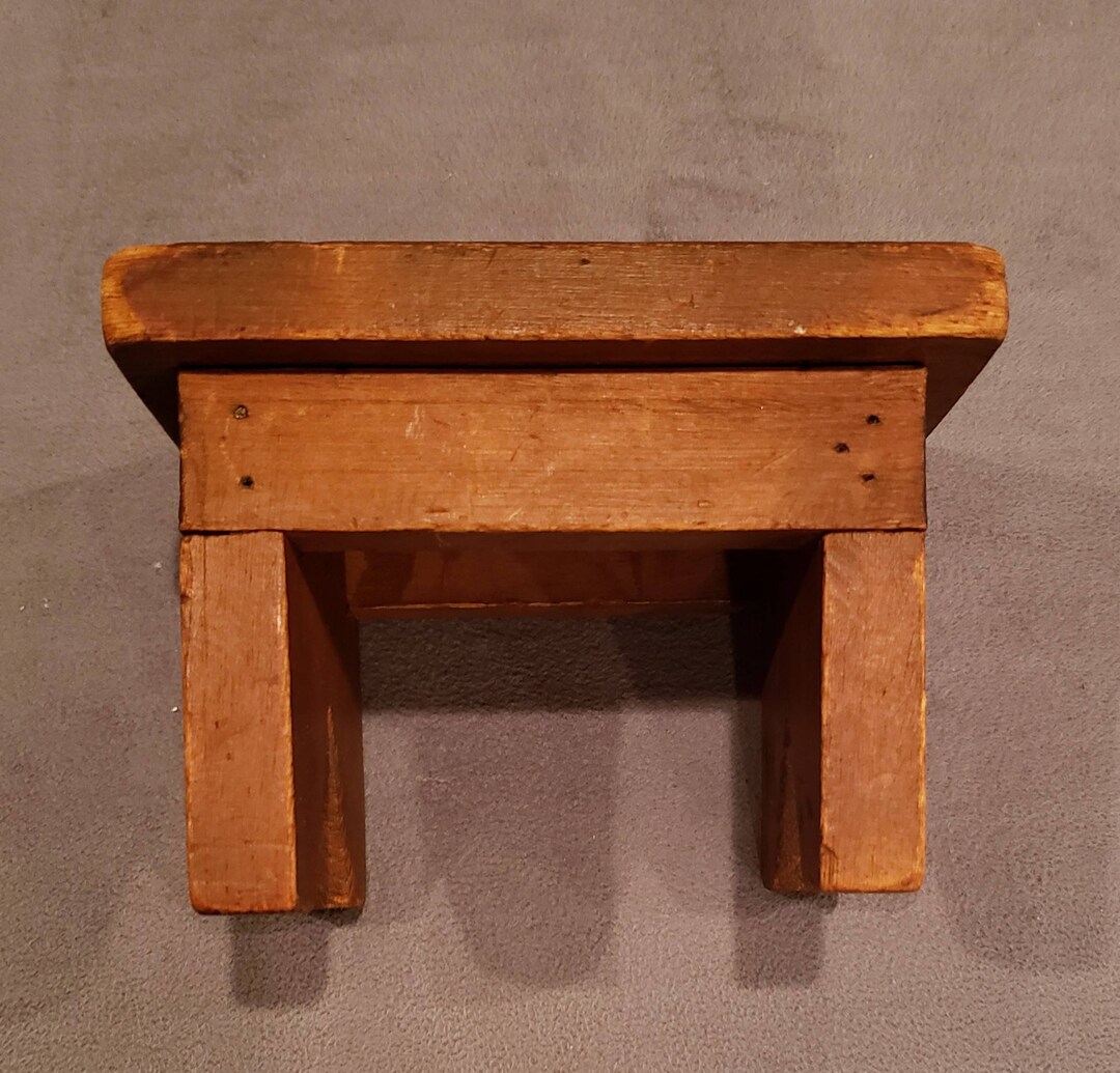 Old Primitive Handmade Wooden Footstool. Small Antique Step Stool ...