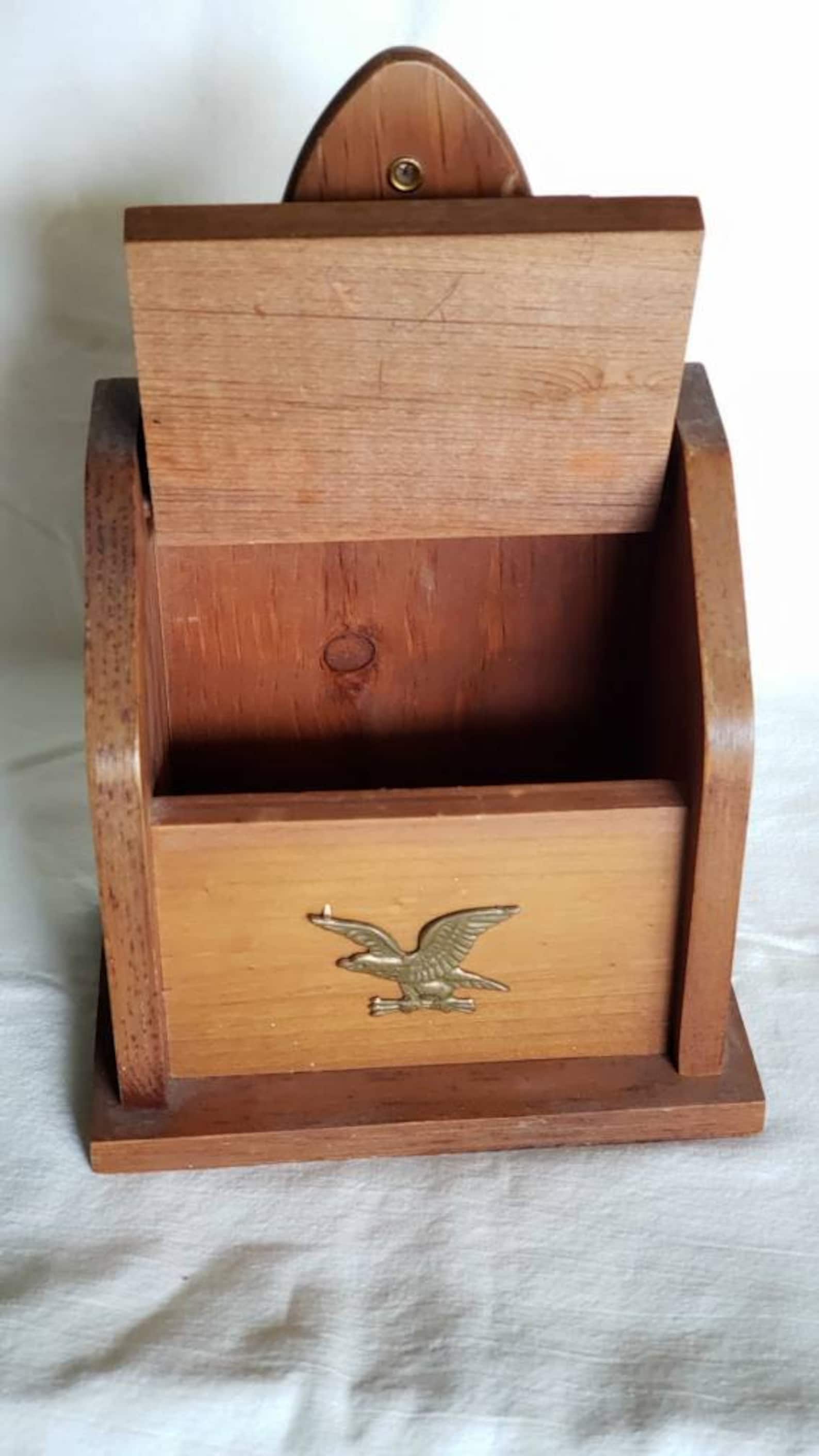 Vintage Wooden Recipe Box With Brass Eagle Accent Colonial Recipe Box ...