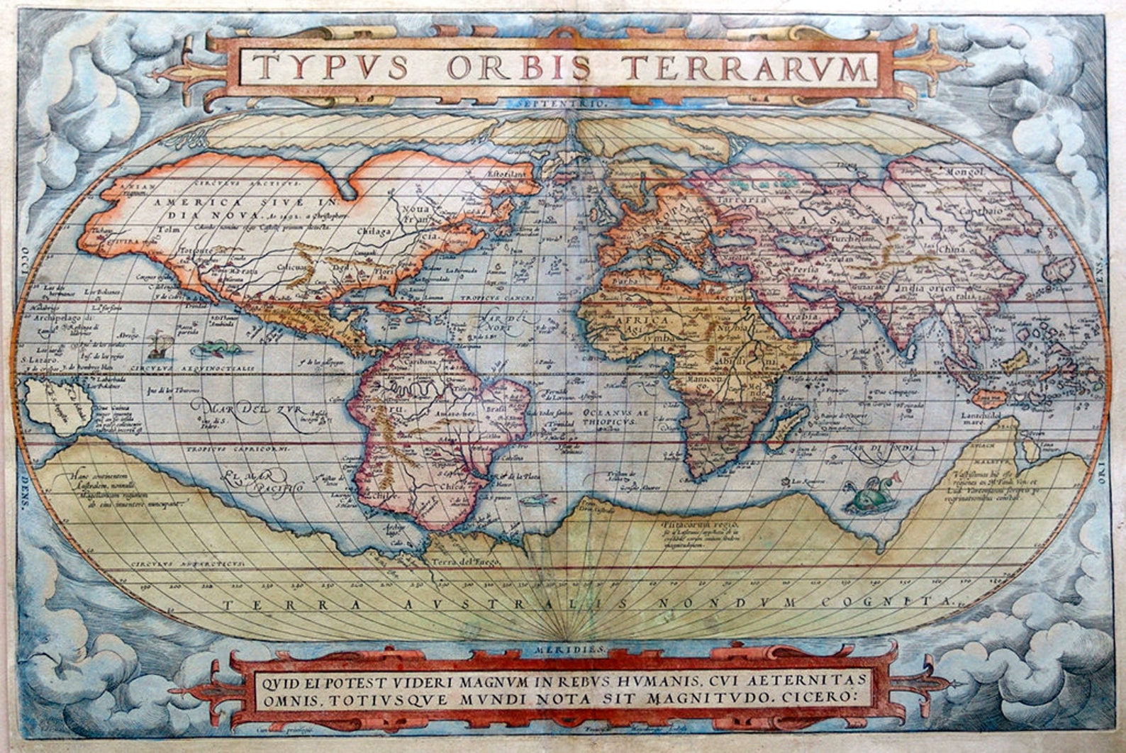 1592 Ortelius World Map Main colorée à Amsterdam avec des | Etsy