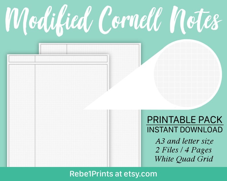 Modified Cornell Notes / Student Note Printable Pack / A3 & | Etsy