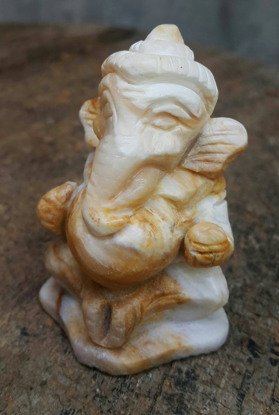 Lord Ganesha Petrified Fossilized Wood Hand Carved Statue / Miniature ...