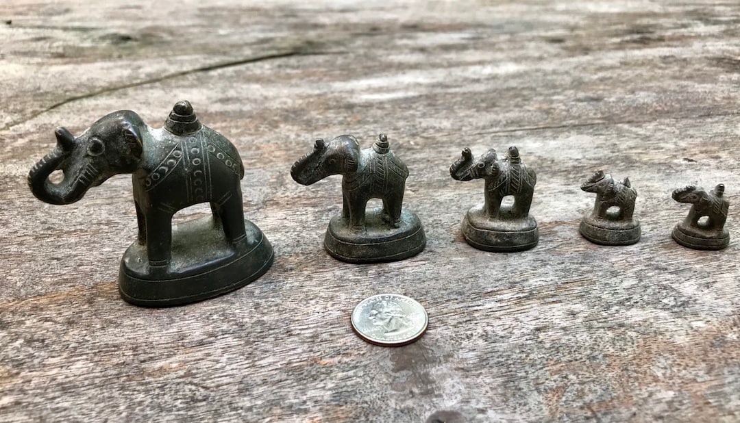 Antique Burmese Elephant Opium Weight Set – 5 Graduated Bronze Trade ...