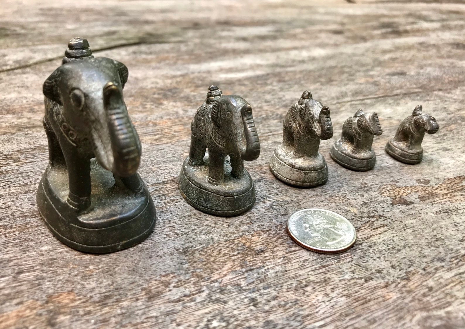 Antique Burmese Elephant Opium Weight Set – 5 Graduated Bronze Trade ...