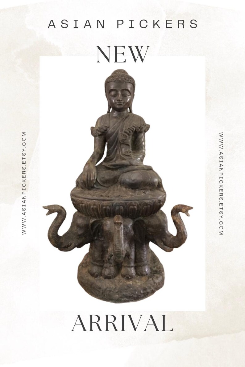 Antique Burmese Bronze Buddha on Three Headed Elephant Throne ...