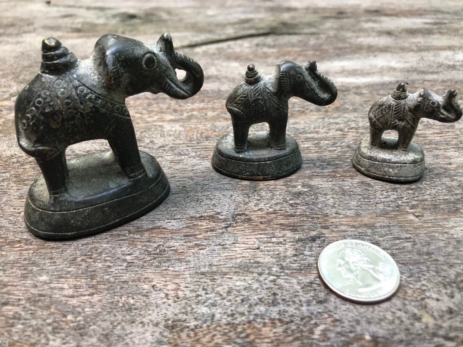 Antique Burmese Elephant Opium Weight Set – 5 Graduated Bronze Trade ...