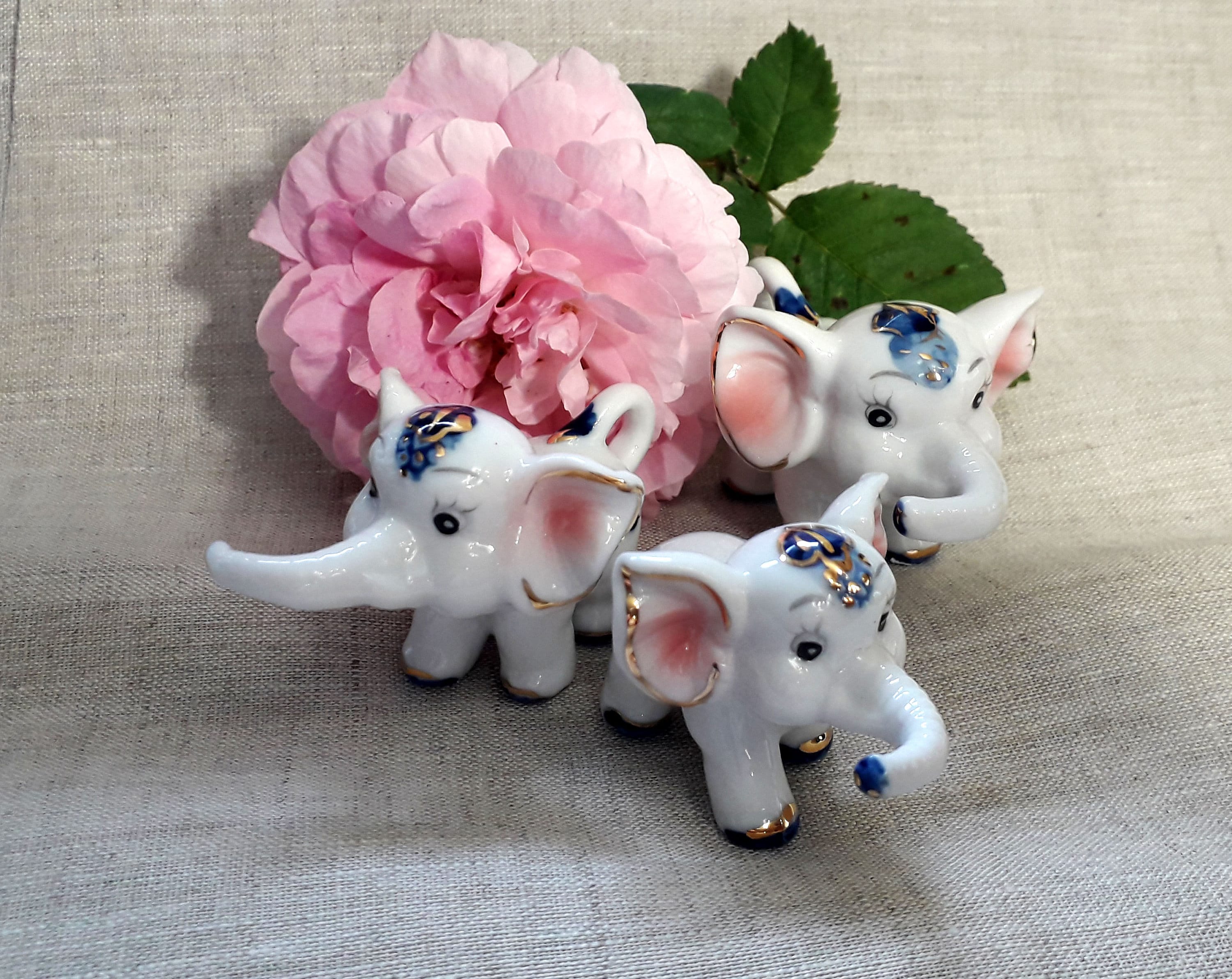 Vintage baby elephant figurine Tiny ceramic statuette Painted | Etsy