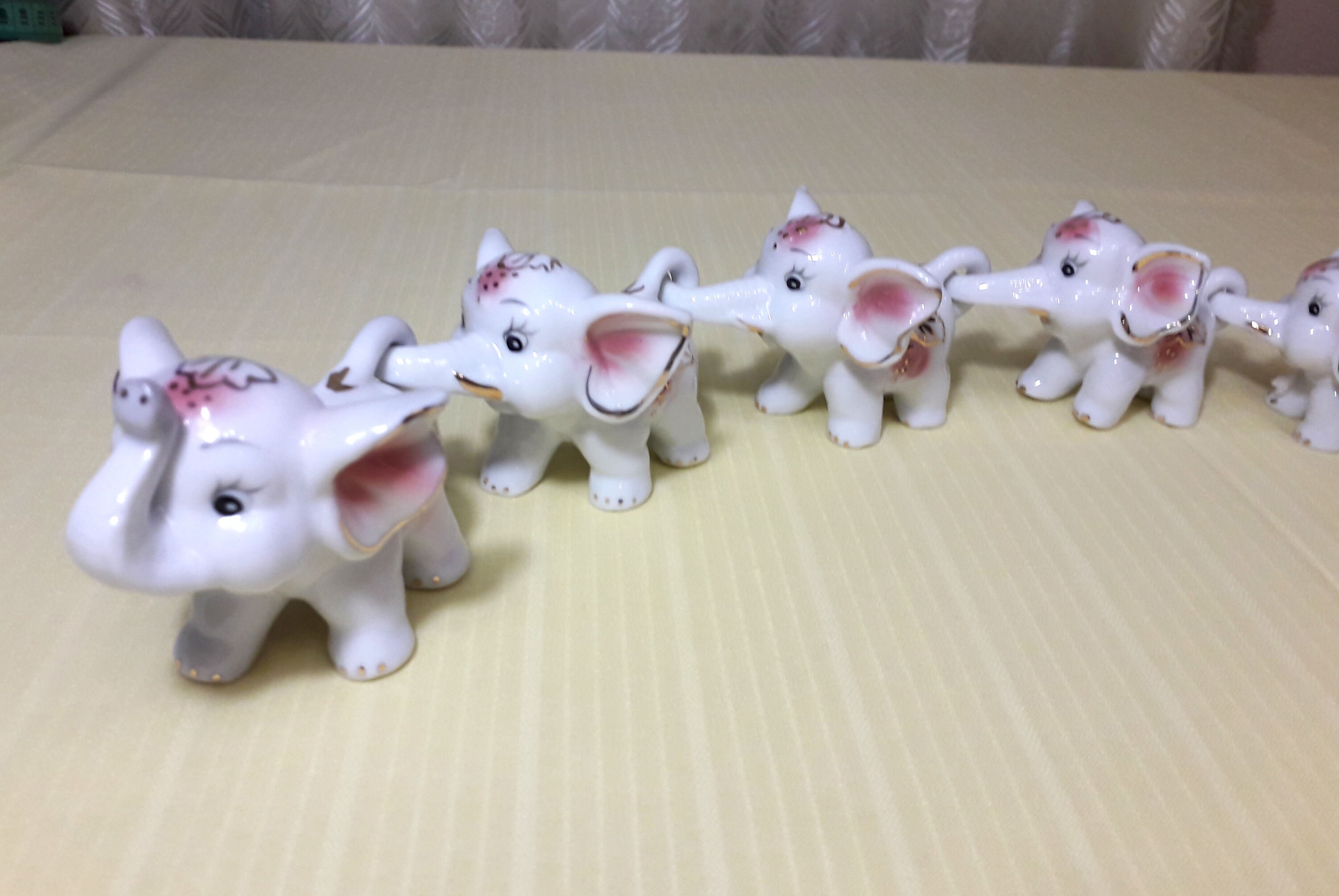 7 Adorable Elephant Figurines Vintage Bisque Animal Statuette Retro ...