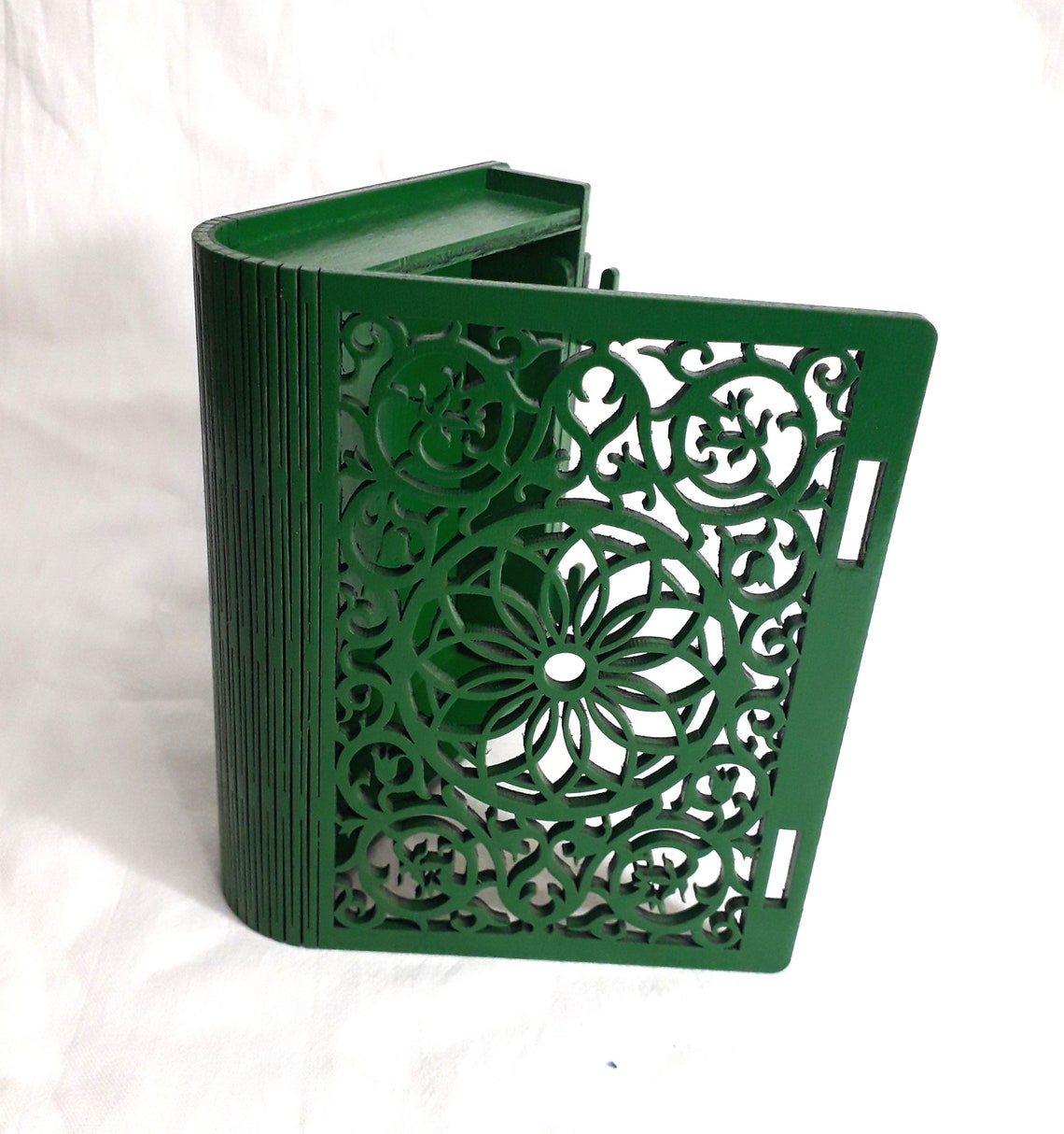 Green laser cut wood mandala box for tarot cards Jewelry | Etsy