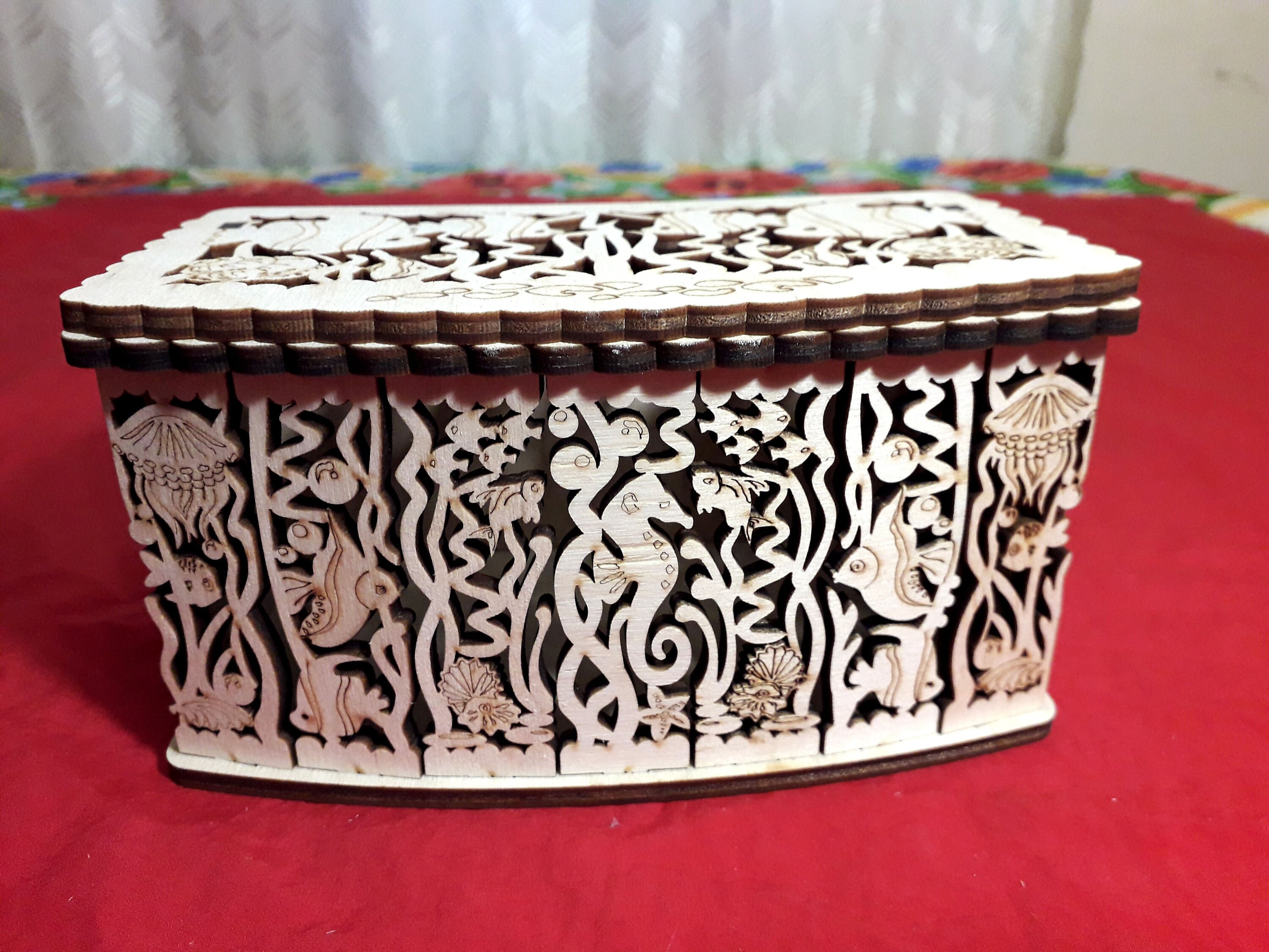 Laser Cut Wood Box With Engraved Fish Jewelry Storage Trinket Box With ...