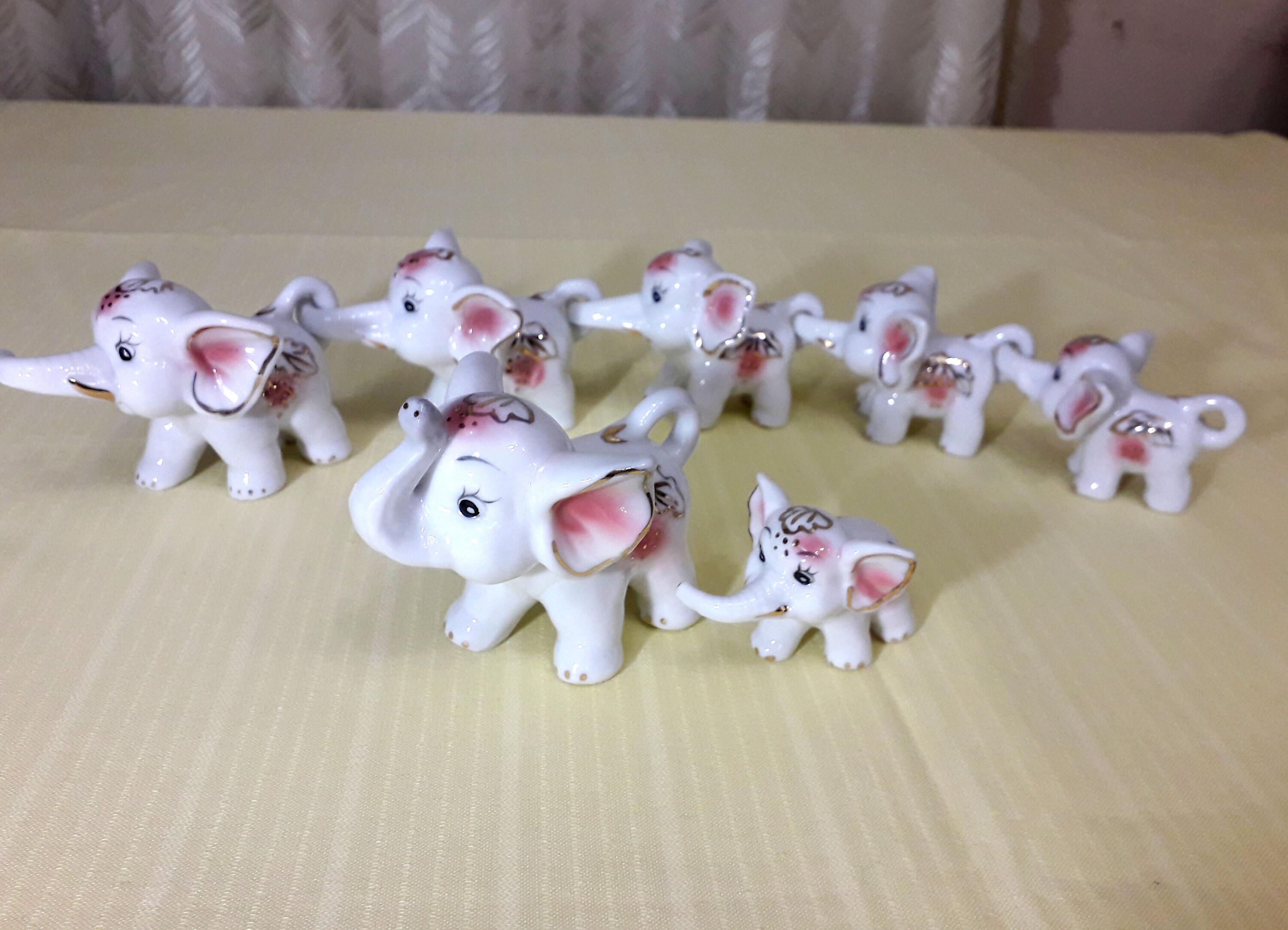 7 Adorable Elephant Figurines Vintage Bisque Animal Statuette Retro ...