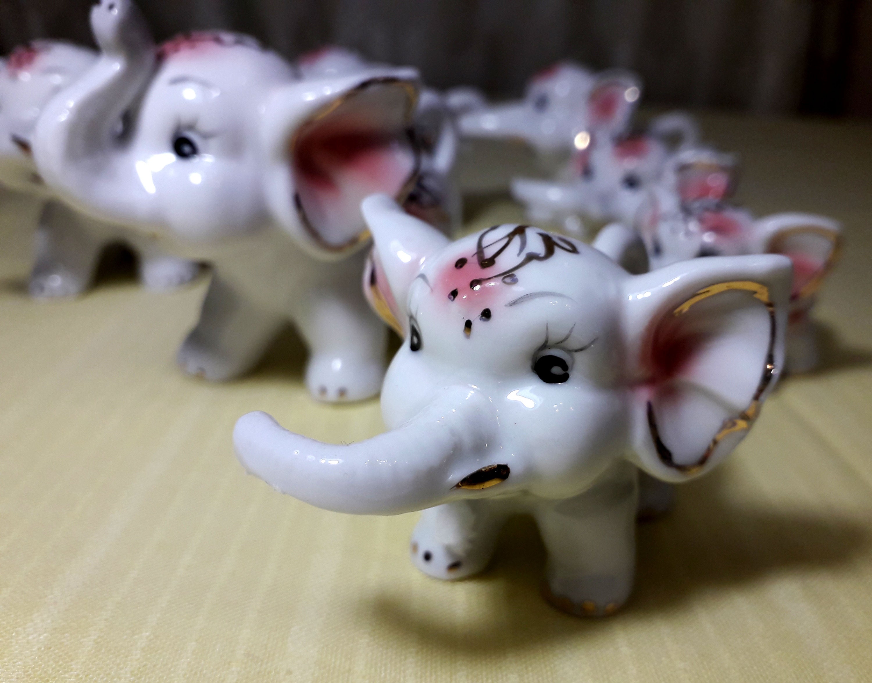 7 Adorable Elephant Figurines Vintage Bisque Animal Statuette Retro ...
