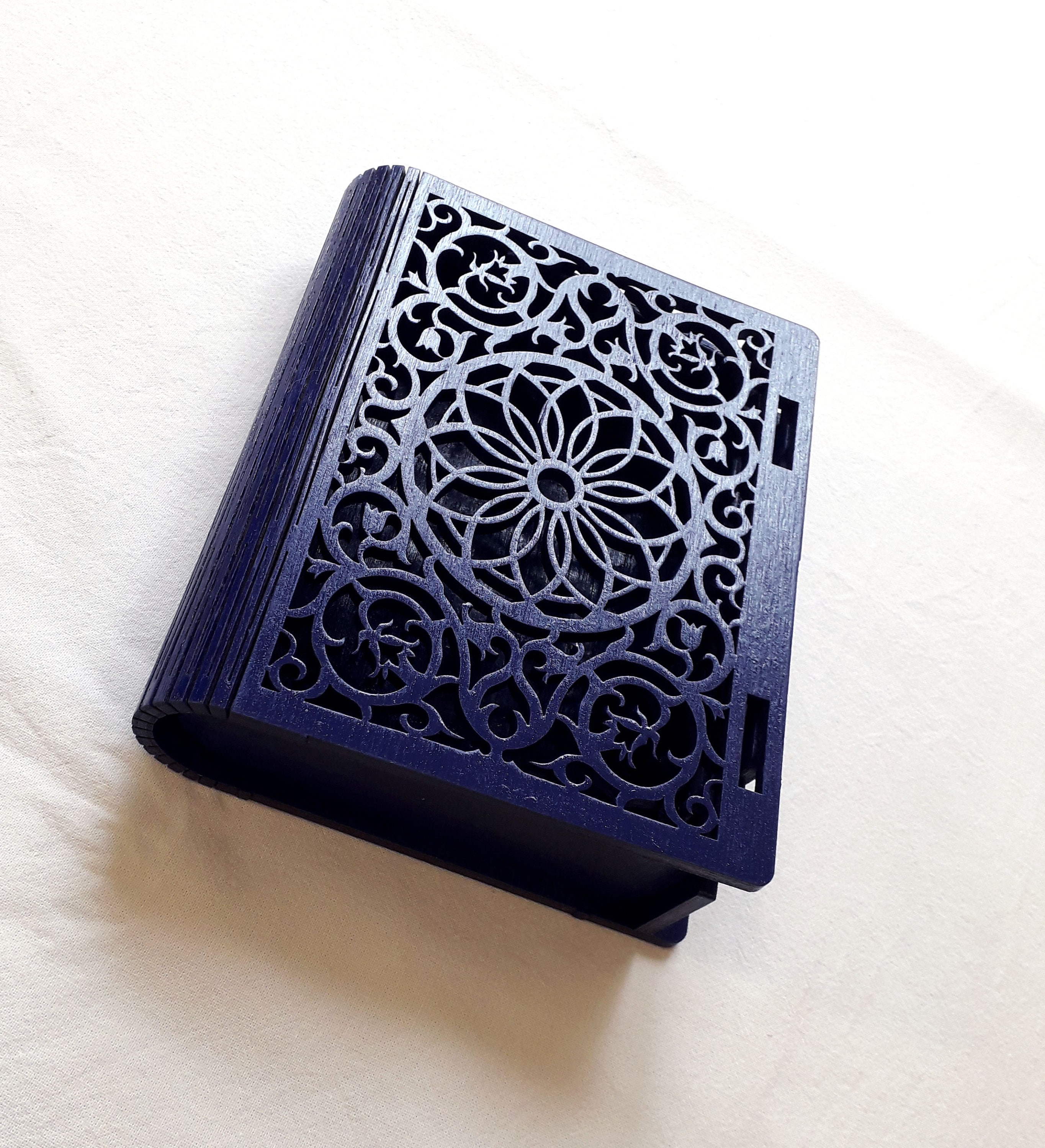 Blue Laser Cut Wood Mandala Box Colorful Tarot Cards Box | Etsy