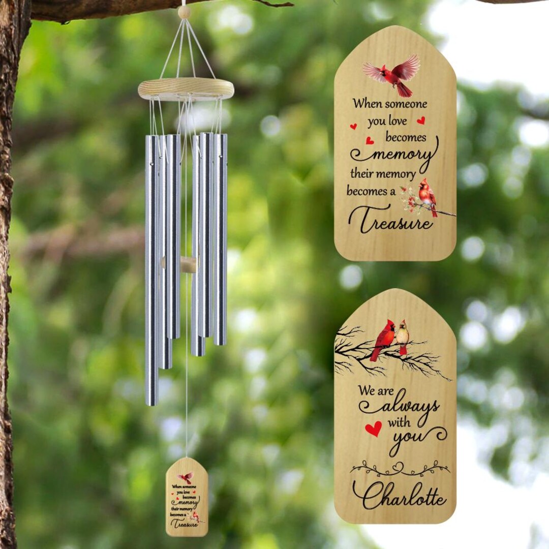 Personalized Memorial Wind Chimes, Cardinal Red Bird Sympathy Wind ...