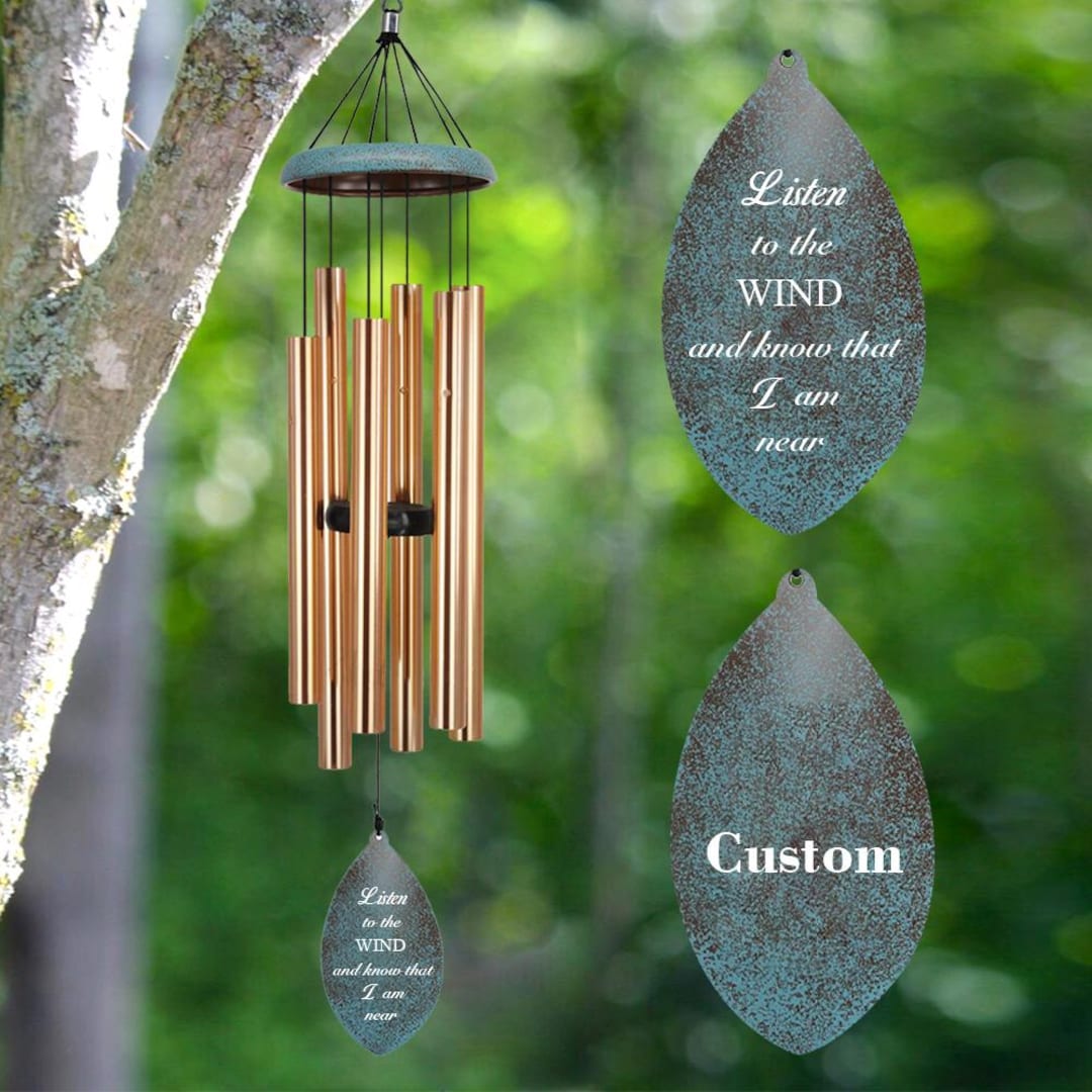 Personalized Memorial Wind Chimes ,leaf Wind Chime,36 Inch Gold/balck ...