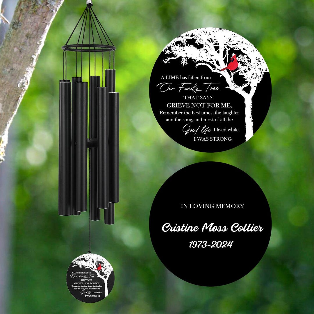 Personalized Memorial Wind Chime: Engraved Cardinal Tribute, 36 Inch - Etsy